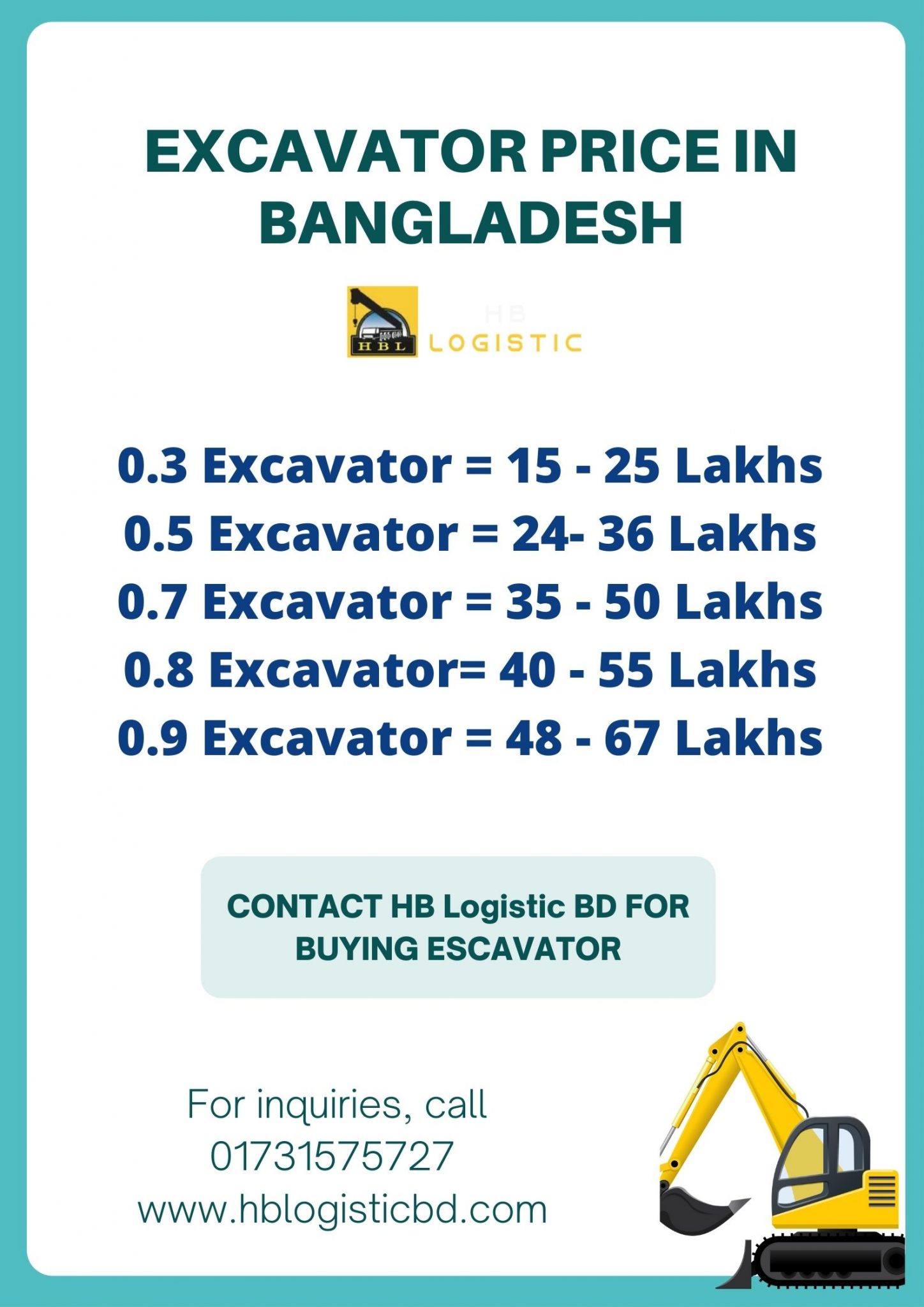 Excavator Price in Bangladesh | HB Logistic Bangladesh